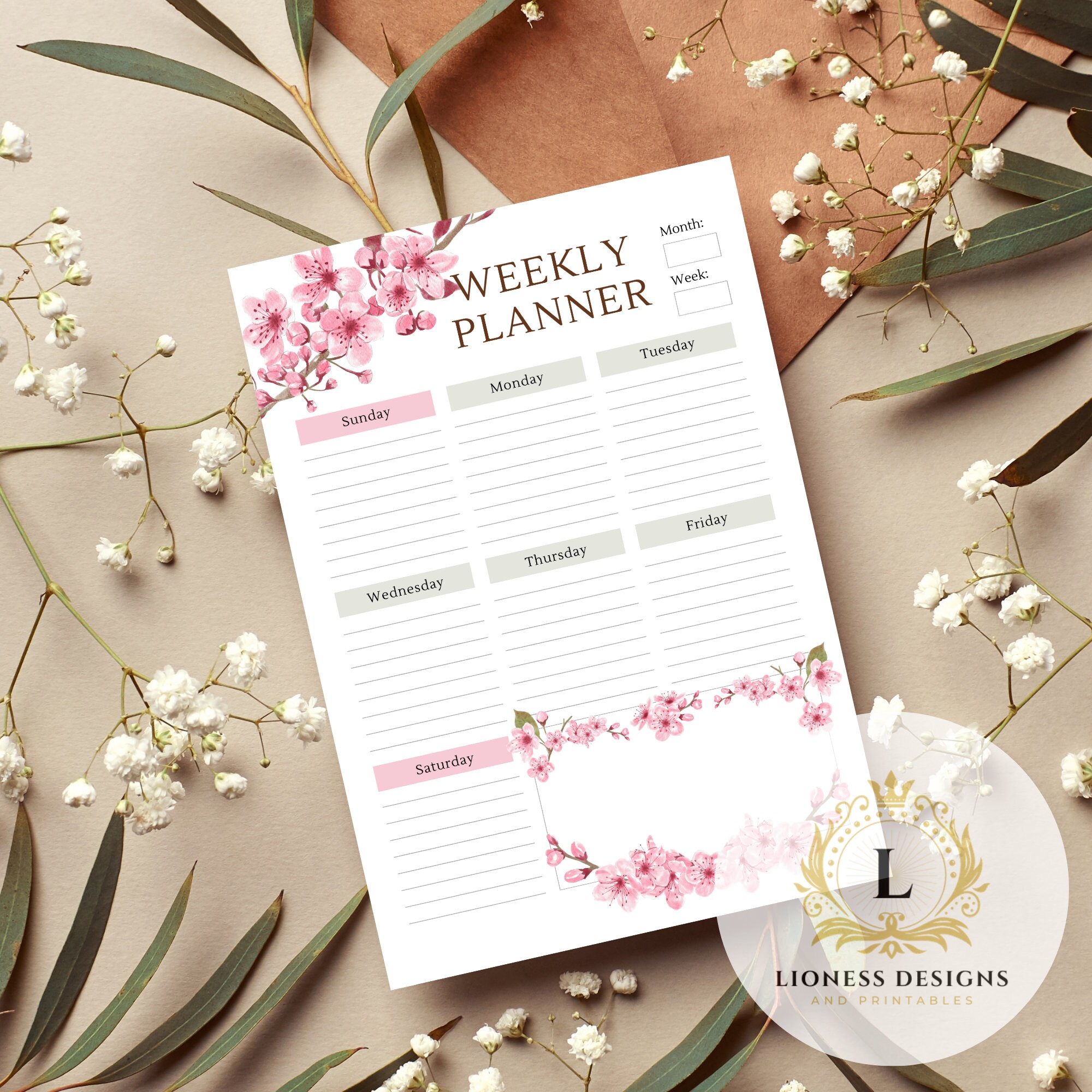 Cherry Blossom Weekly Planner Printable - Etsy