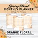 Orange Flower Monthly Planner Printable - Etsy