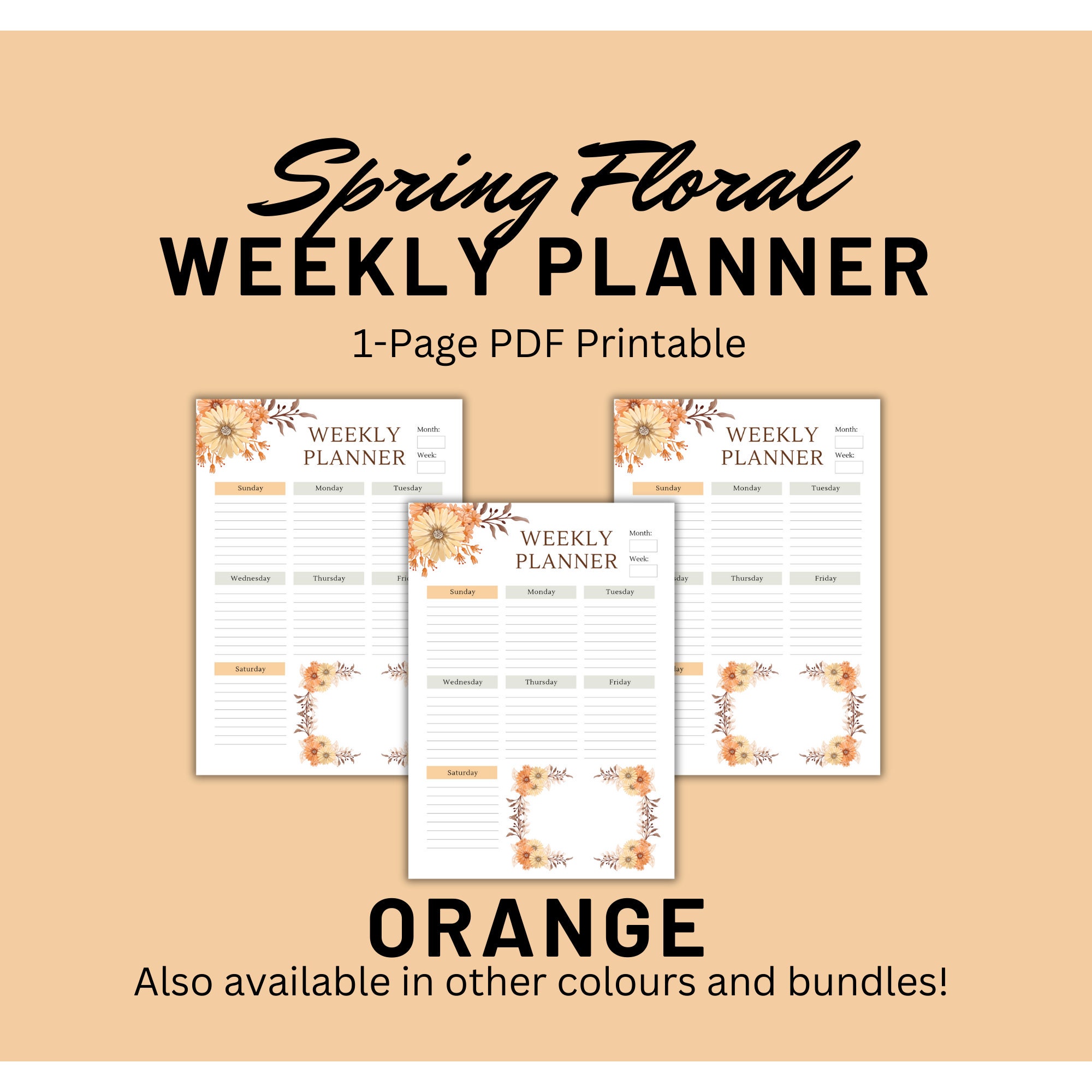 Orange Flower Weekly Planner Printable - Etsy
