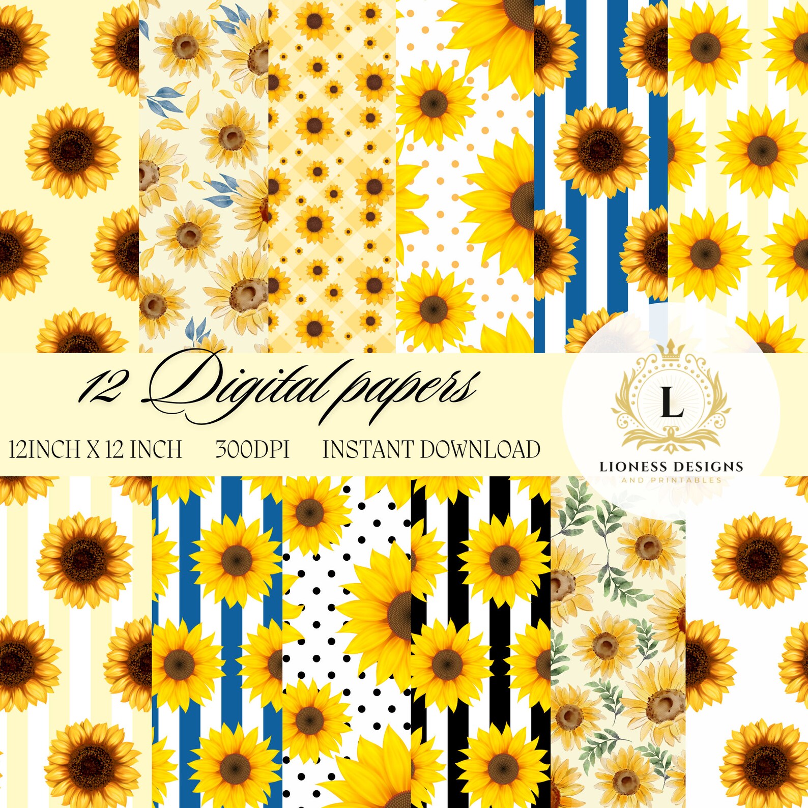Sunflower Digital Paper: Printable Scrapbooking Pattern (digital ...