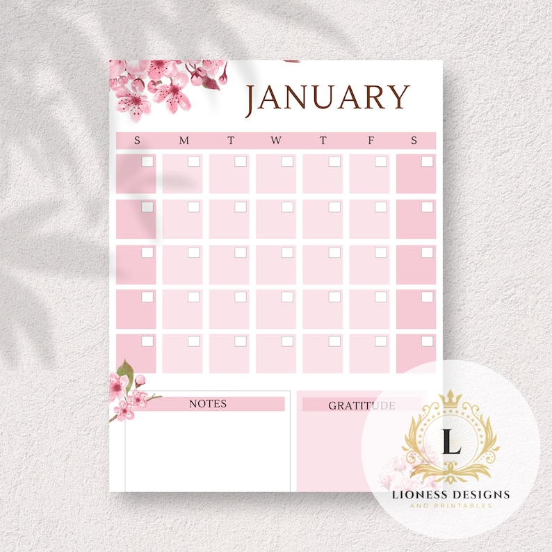 Cherry Blossom Monthly Planner Printable - Etsy