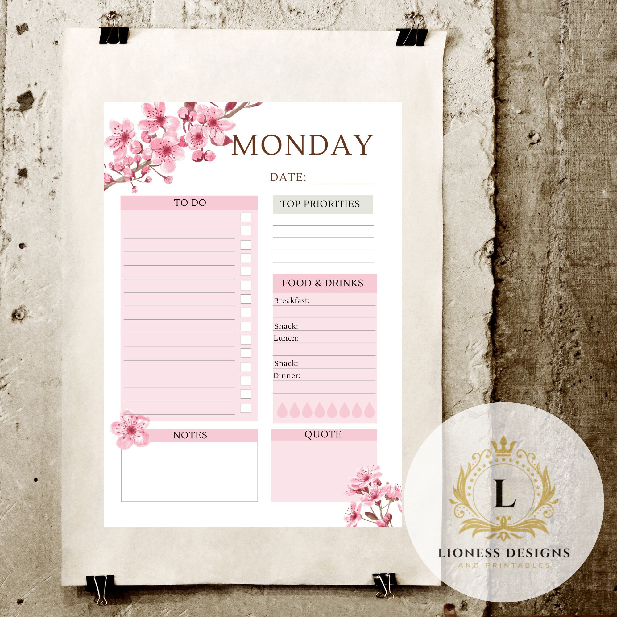 Cherry Blossom Daily Planner Printable - Etsy