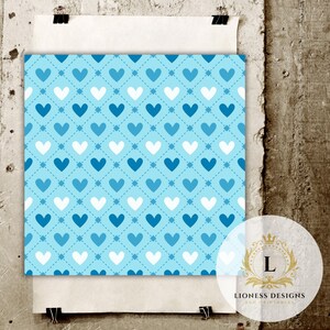 Valentine Seamless Digital Paper, Blue Hearts Pattern, Cold Heart ...