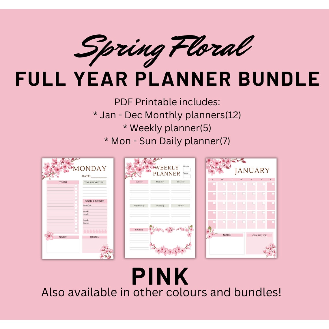 Cherry Blossom Full Yearly Planner Printable - Etsy