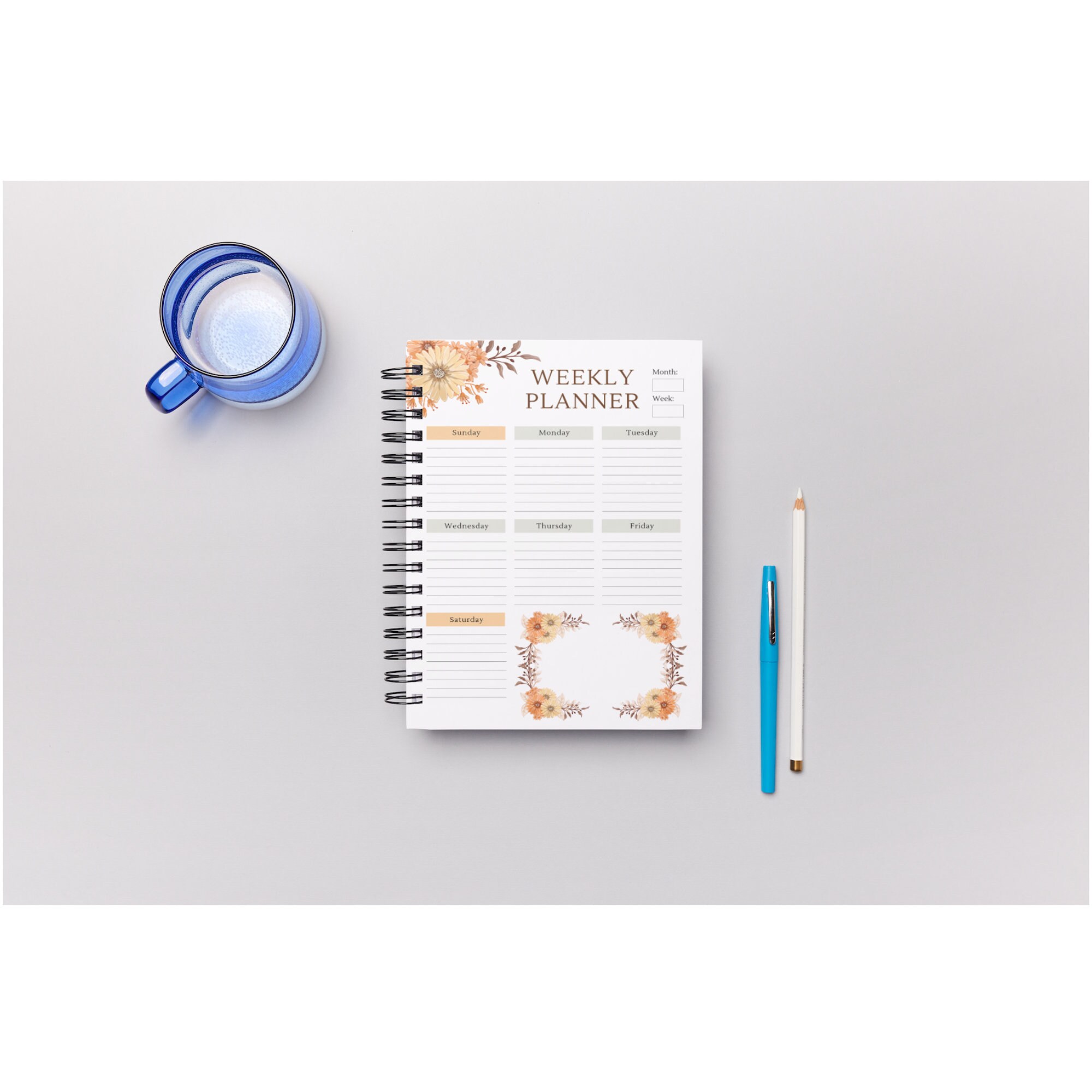 Orange Flower Weekly Planner Printable - Etsy