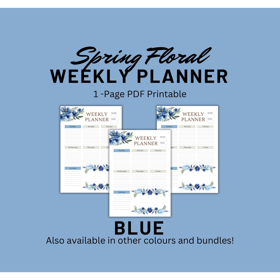 Blue Flower Weekly Planner Printable - Etsy