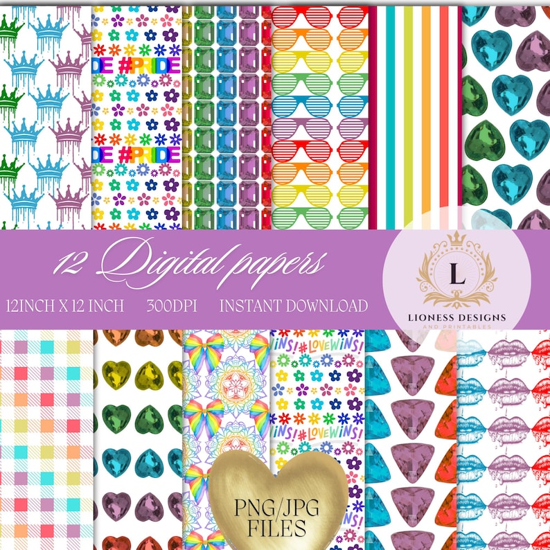Pride Month Seamless Digital Paper Pattern - Rainbow Colored LGBTQ+ ...
