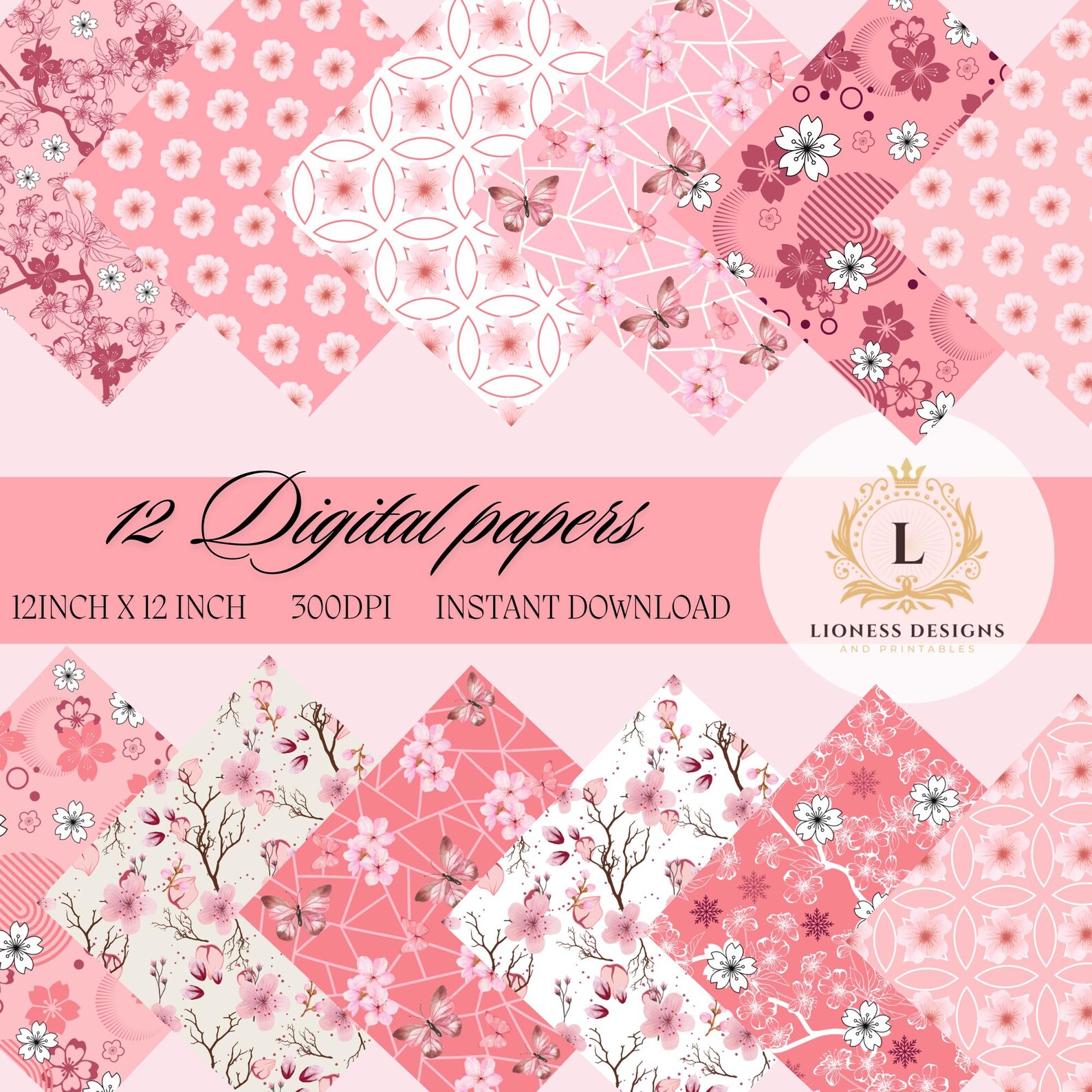Pink Cherry Blossom Seamless Digital Paper Pattern - Sakura Floral ...
