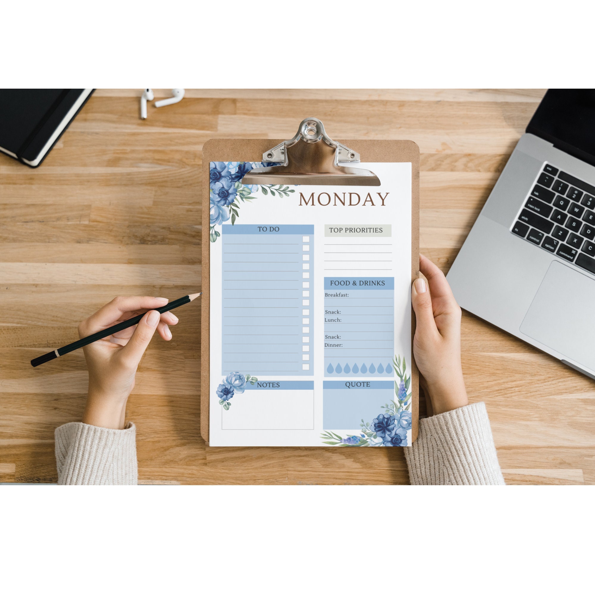 Blue Flower Daily Planner Printable - Etsy