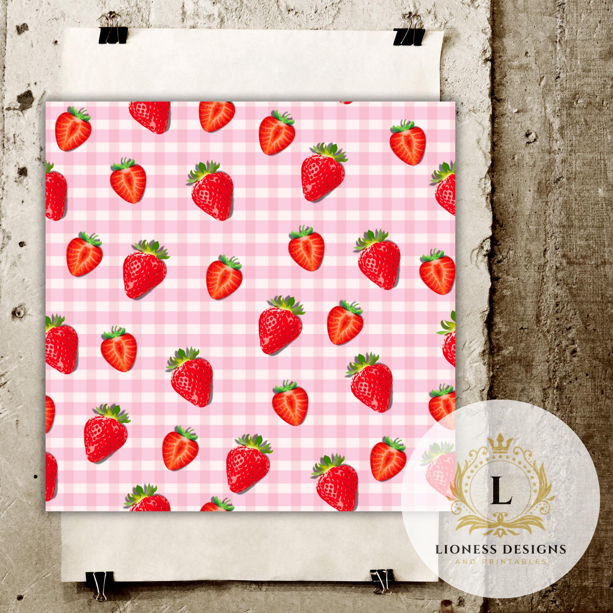 Strawberry Digital Paper Pack, Seamless Scrapbook Backgrounds (digital ...