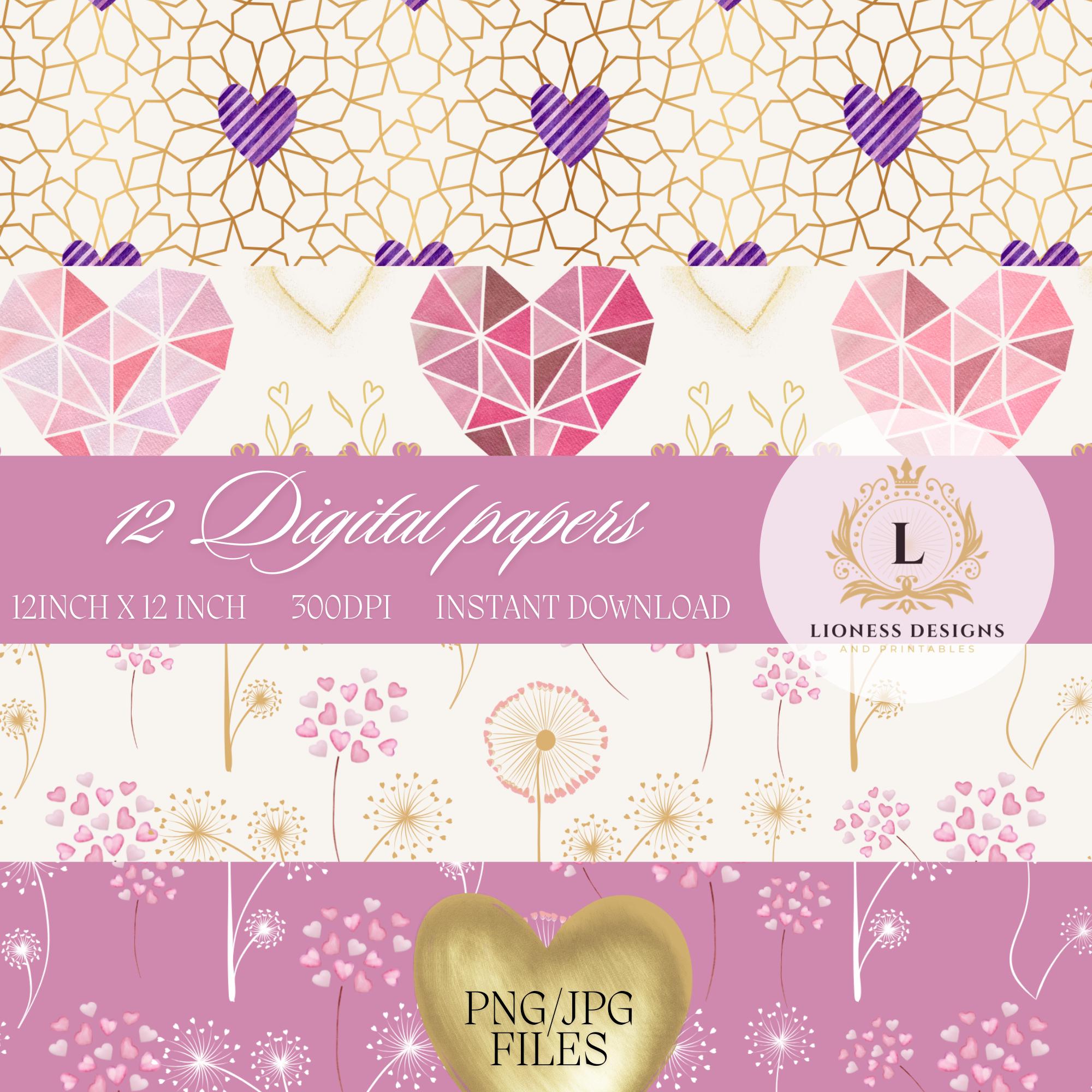 Valentine Seamless Digital Paper, Watercolor and Gold Hearts Pattern ...