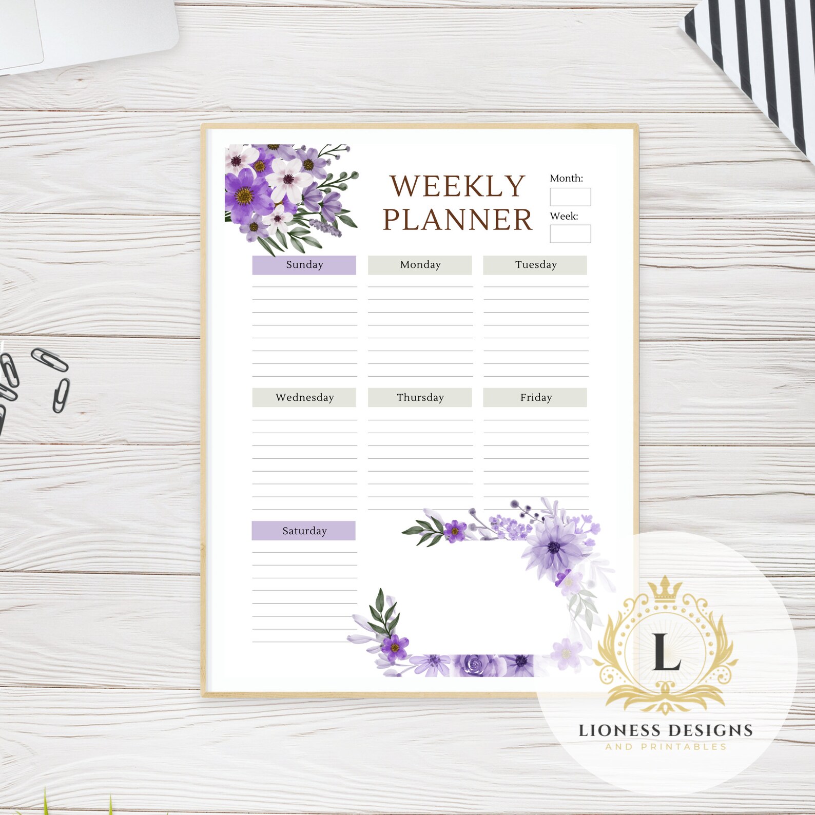 Purple Flower Weekly Planner Printable - Etsy