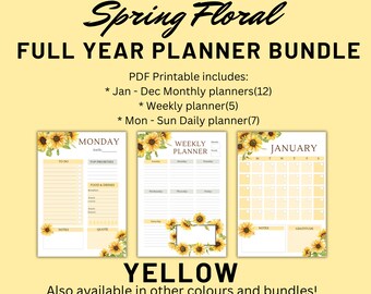 Purple Flower Full Yearly Planner Printable - Etsy