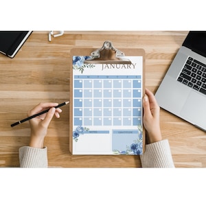 Blue Flower Monthly Planner Printable - Etsy