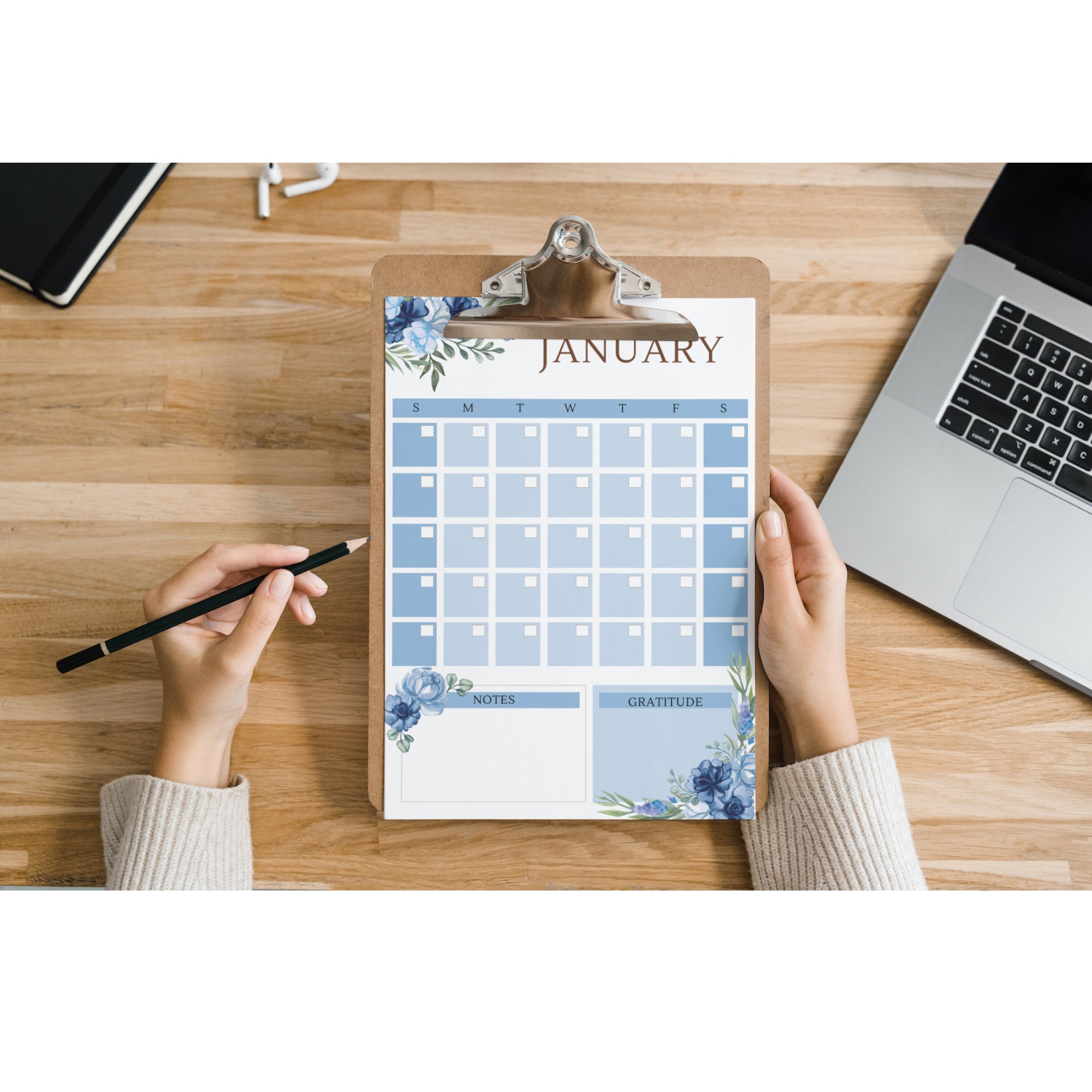 Blue Flower Monthly Planner Printable - Etsy