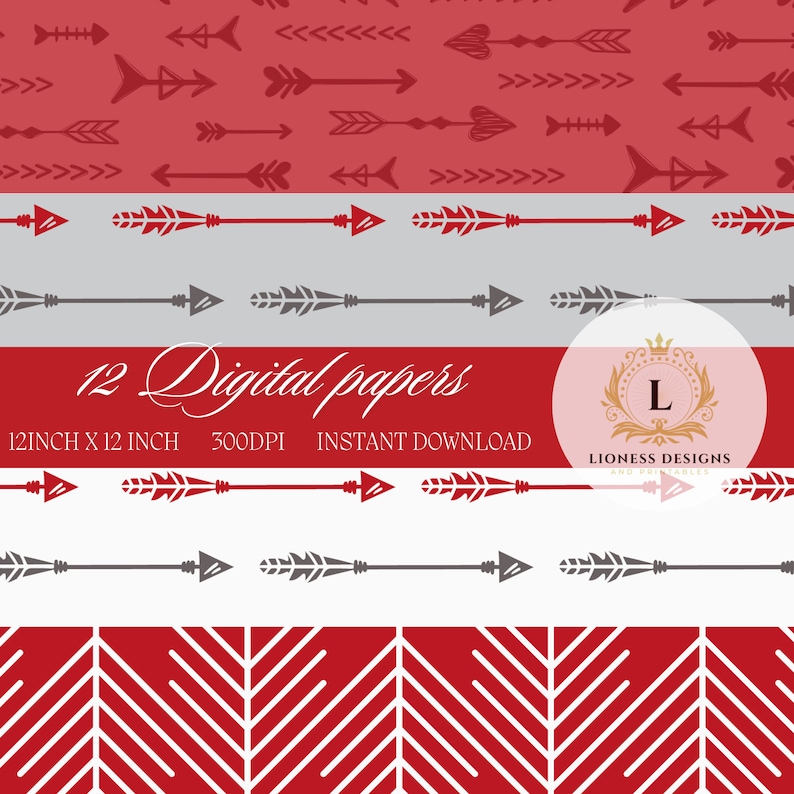 Arrow Red and Grey Digital Paper Pattern - Arrow Pattern for Personal ...