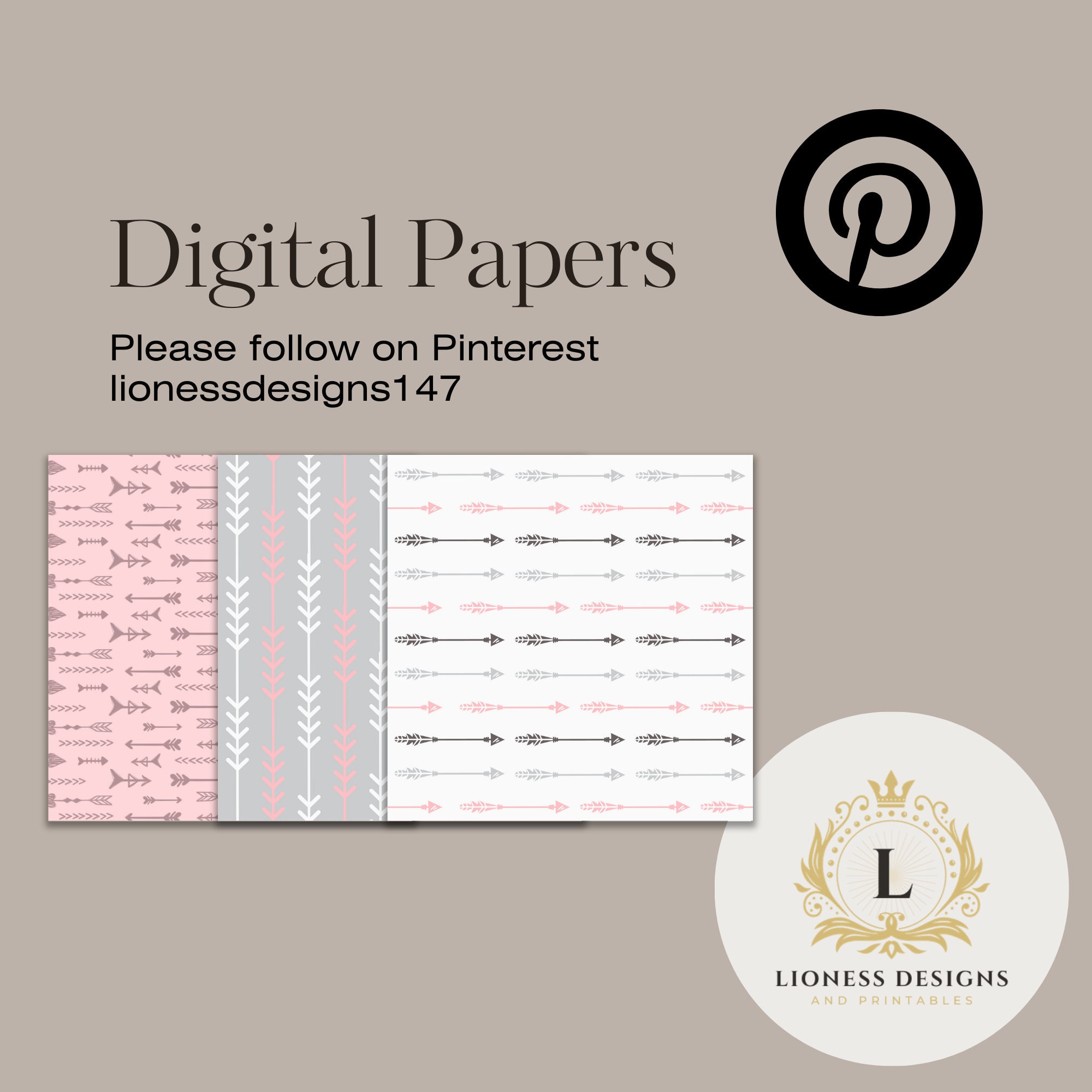 Arrow Pink and Grey Digital Paper Pattern - Arrow Pattern for Personal ...