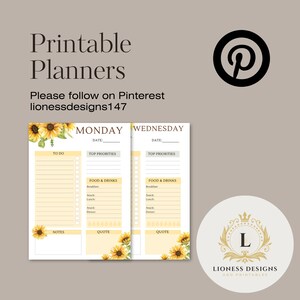 Sunflower Daily Planner Printable - Etsy