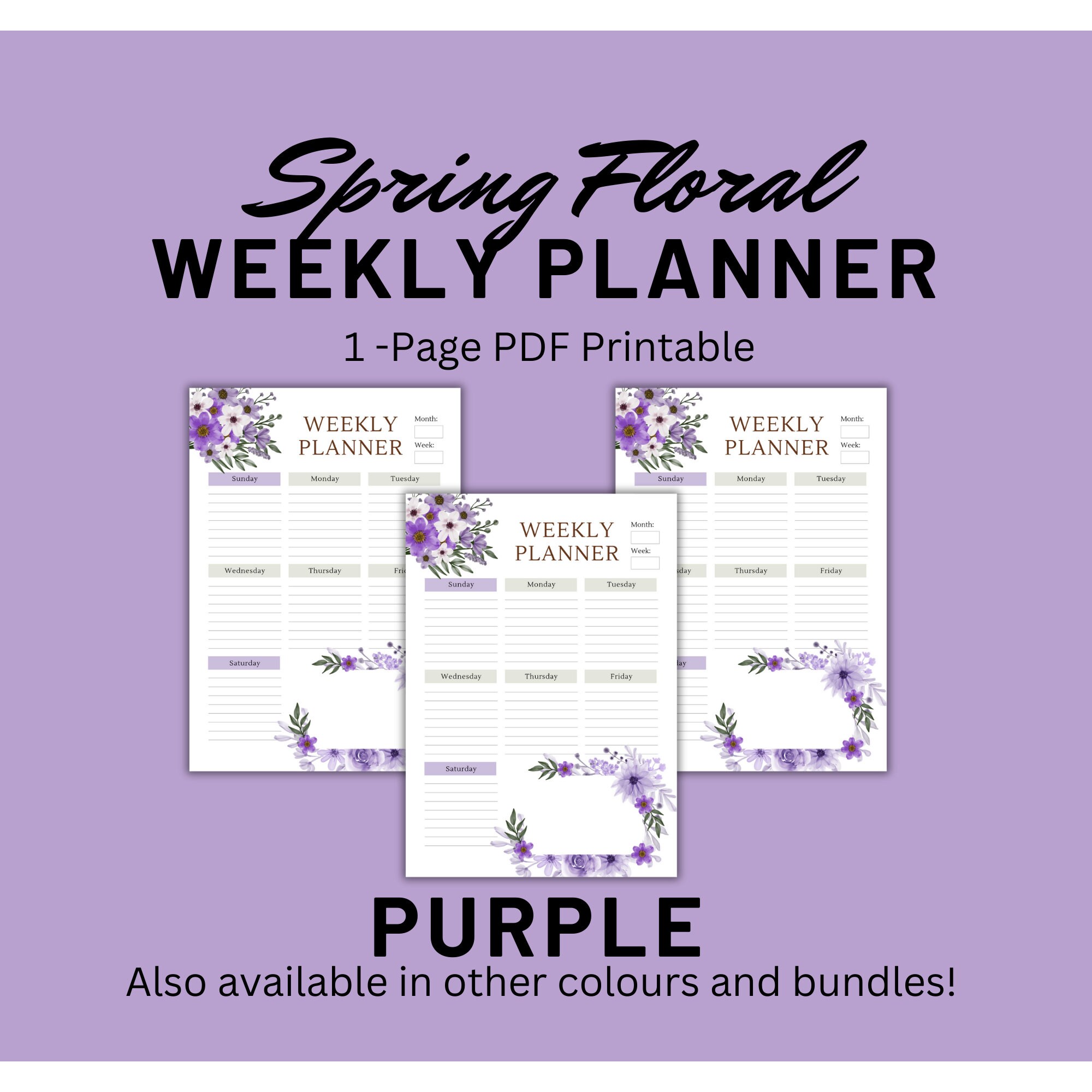 Purple Flower Weekly Planner Printable - Etsy