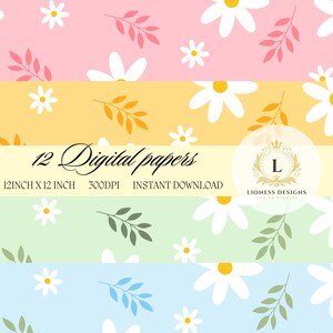 Daisy Seamless Digital Paper Pattern - Multicolor Daisy Floral Pattern ...