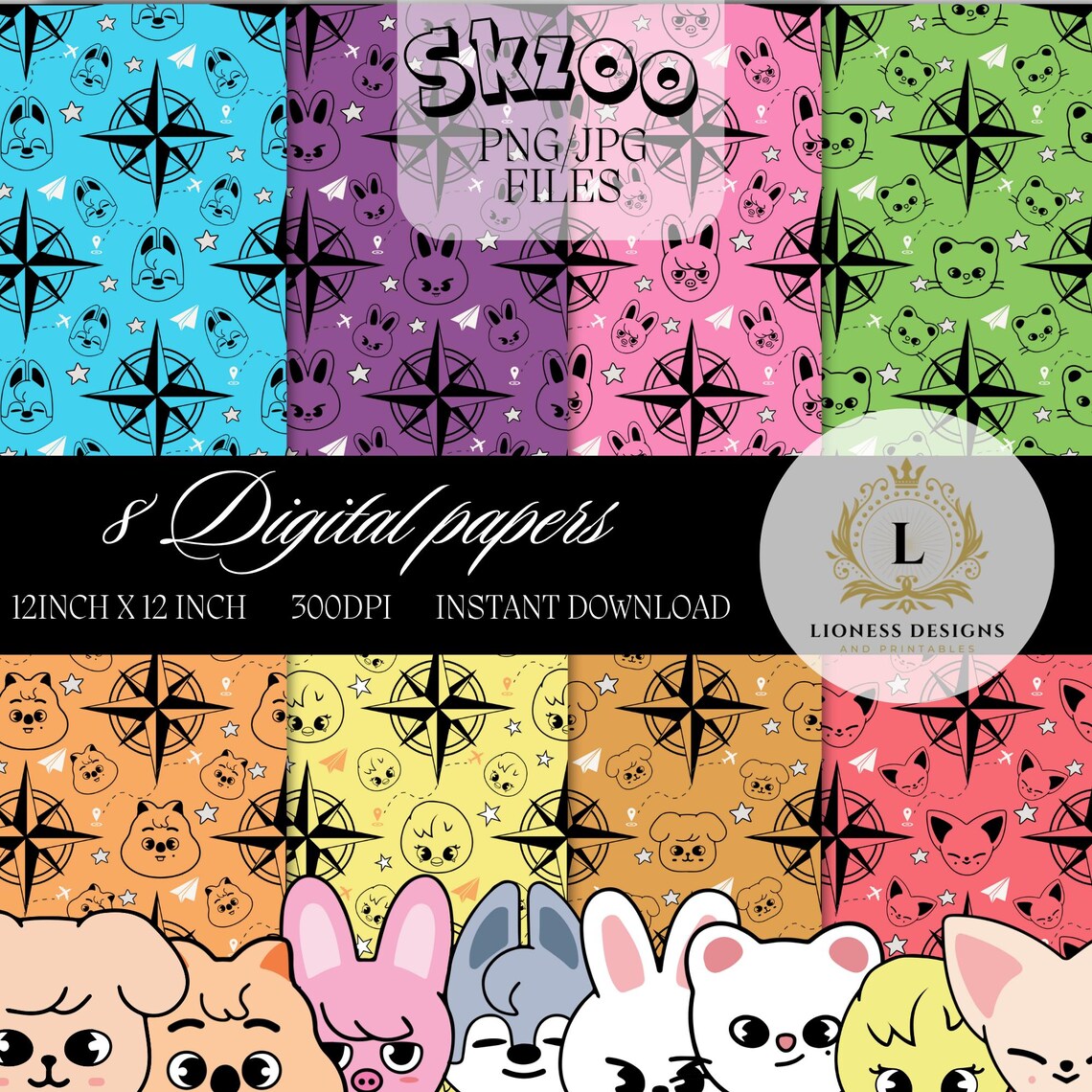 Skzoo Digital Paper: Straykids Compass Kpop Seamless Design (digital ...