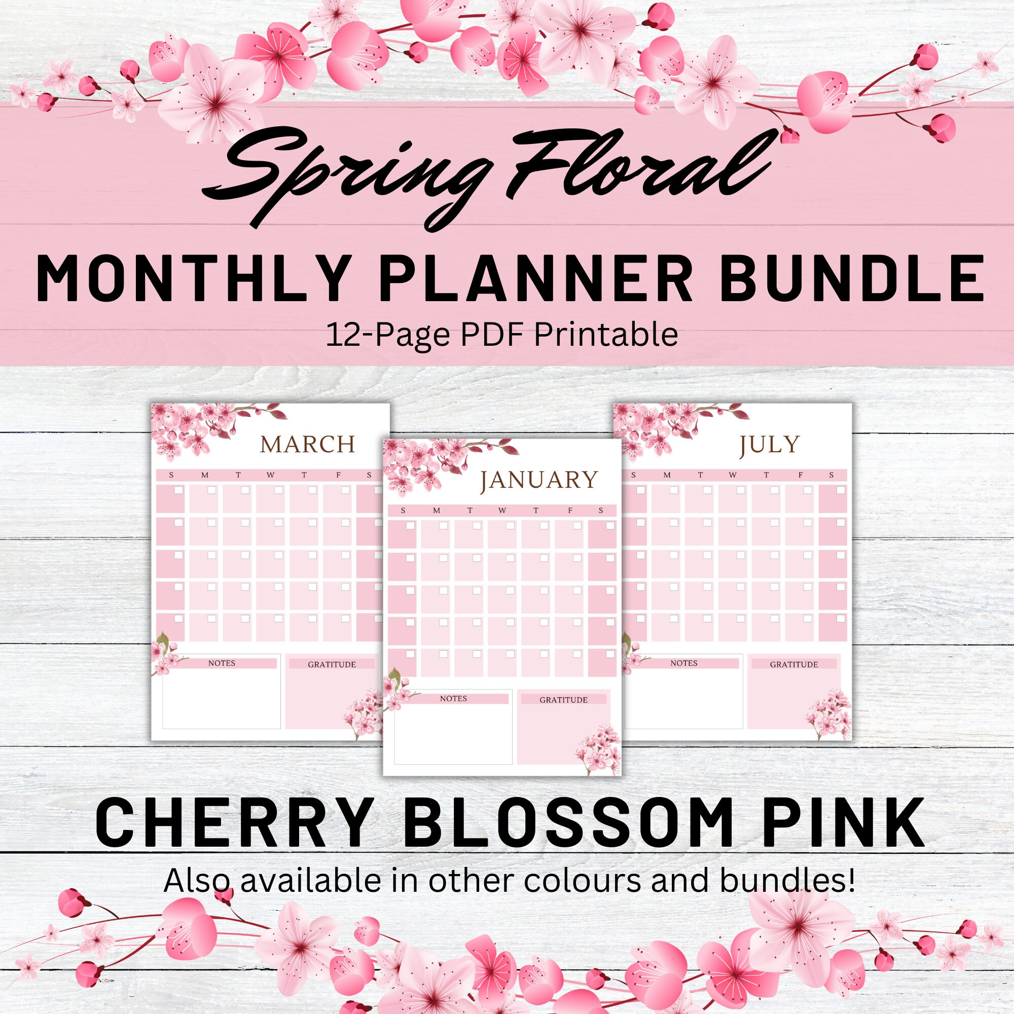 Cherry Blossom Monthly Planner Printable - Etsy