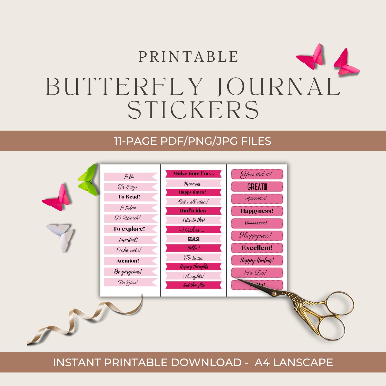 Butterfly Journal Stickers Pink - Etsy