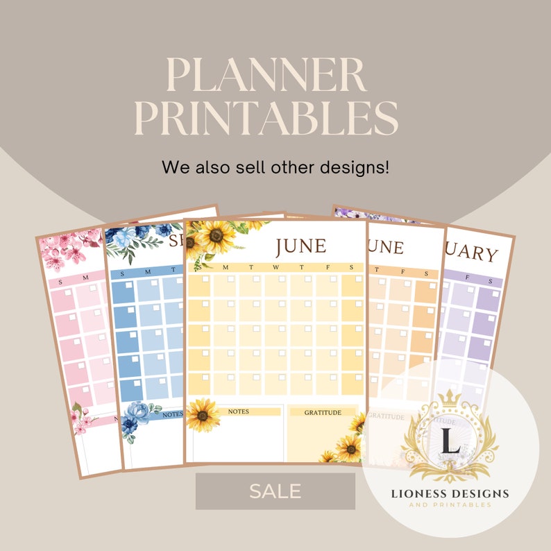 Sunflower Monthly Planner Printable - Etsy