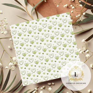 Valentine Seamless Digital Paper, Green Floral Heart Pattern ...