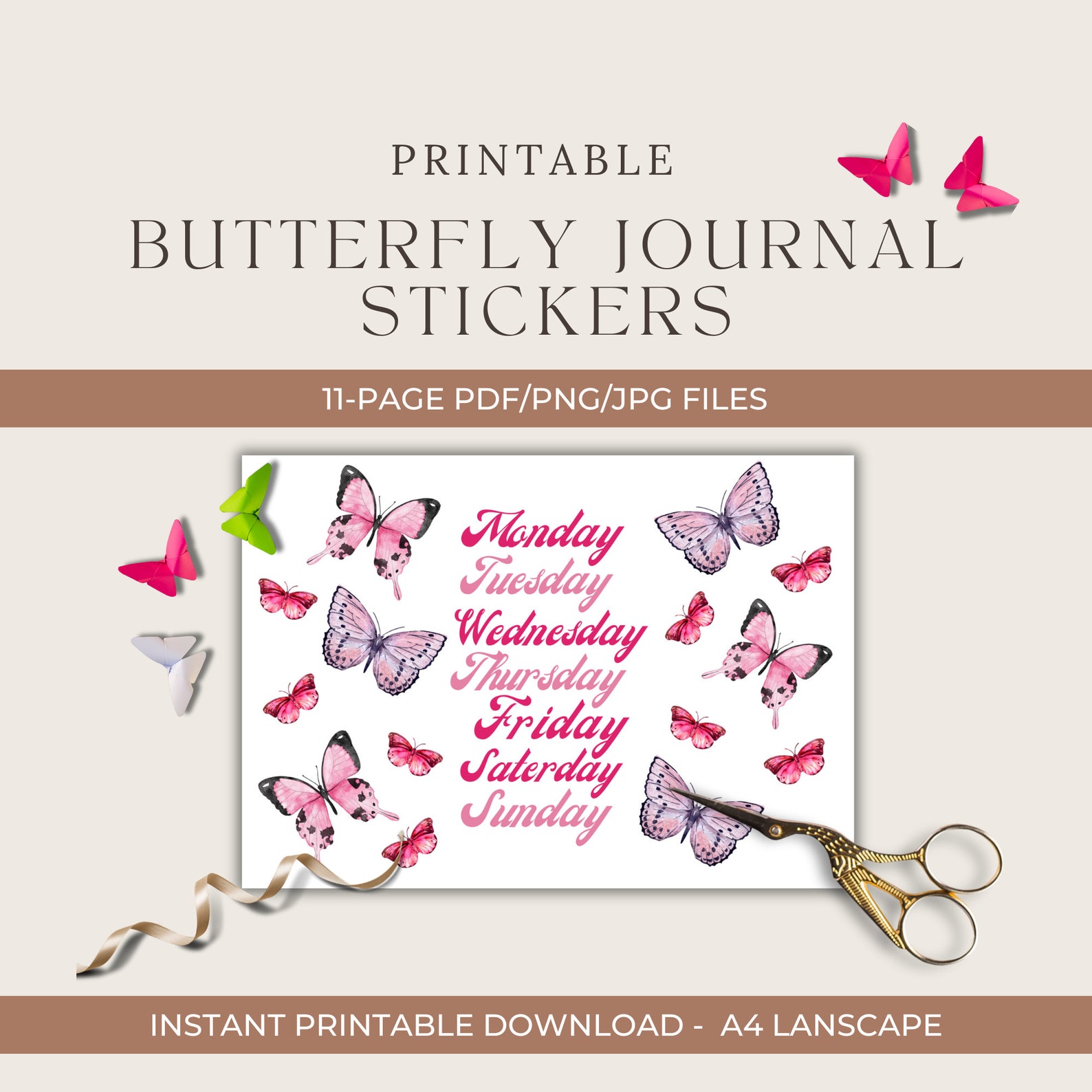 Butterfly Journal Stickers Pink - Etsy
