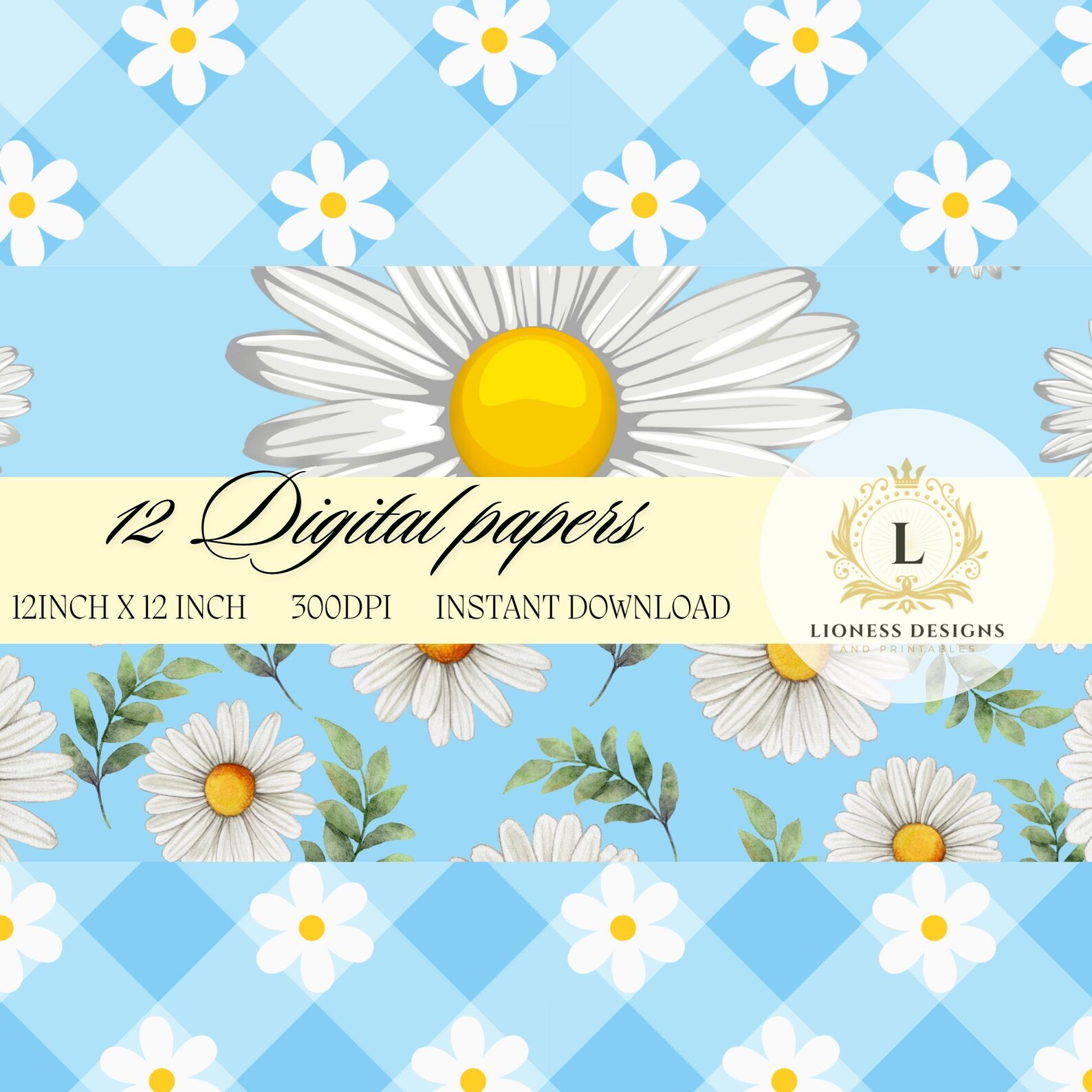 Blue Daisy Seamless Digital Paper Pattern - Daisy Floral Pattern for ...