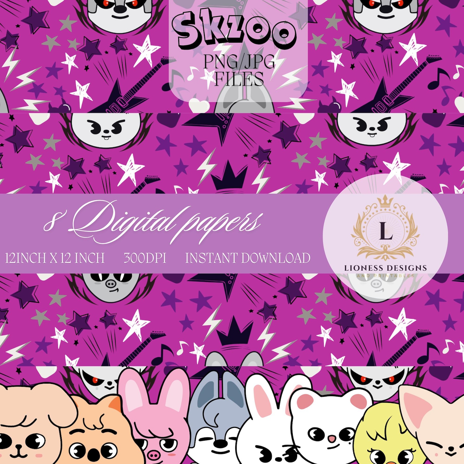 Evil Skzoo Digital Paper Straykids Seamless Wallpaper Purple Design ...