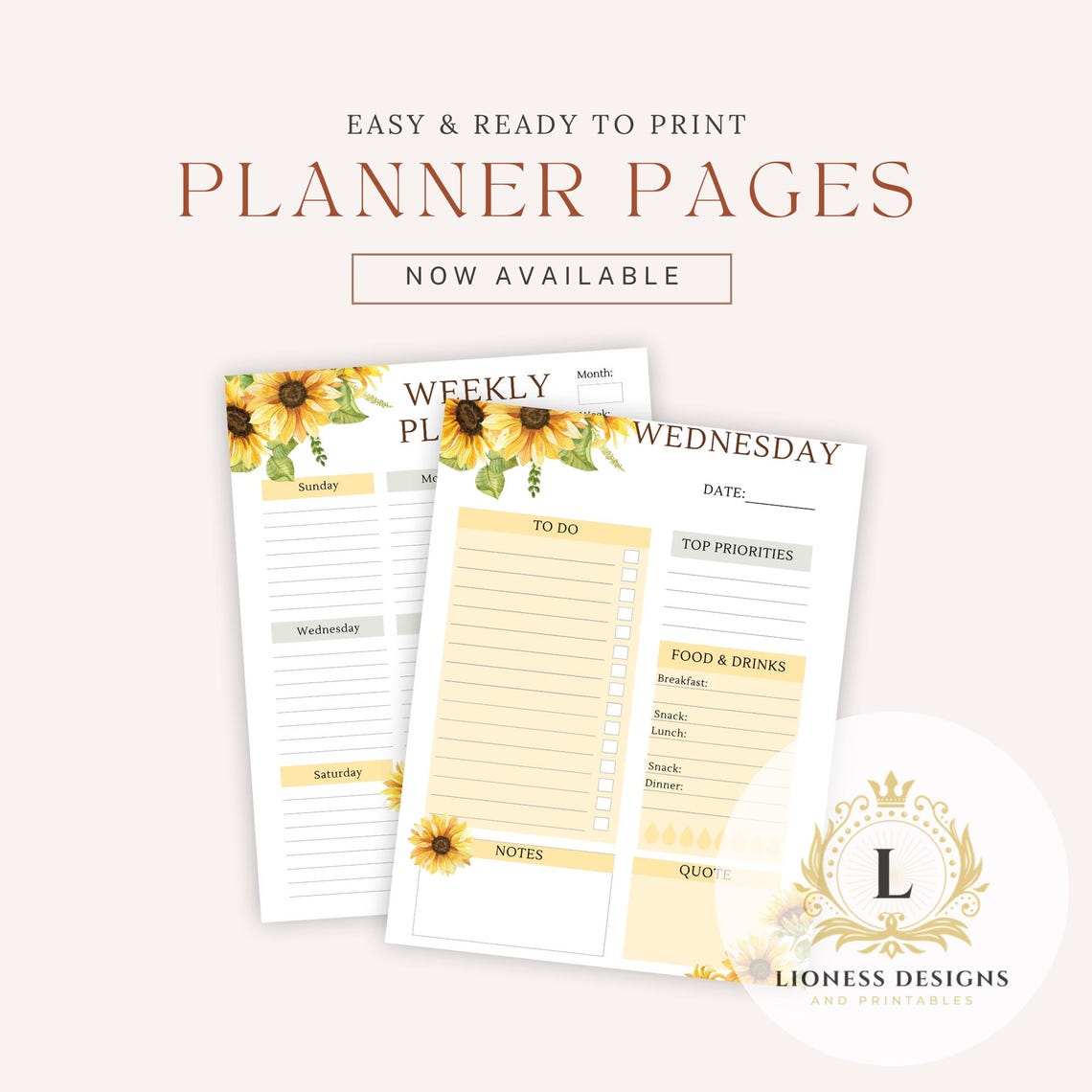 Sunflower Full Yearly Planner Printable - Etsy