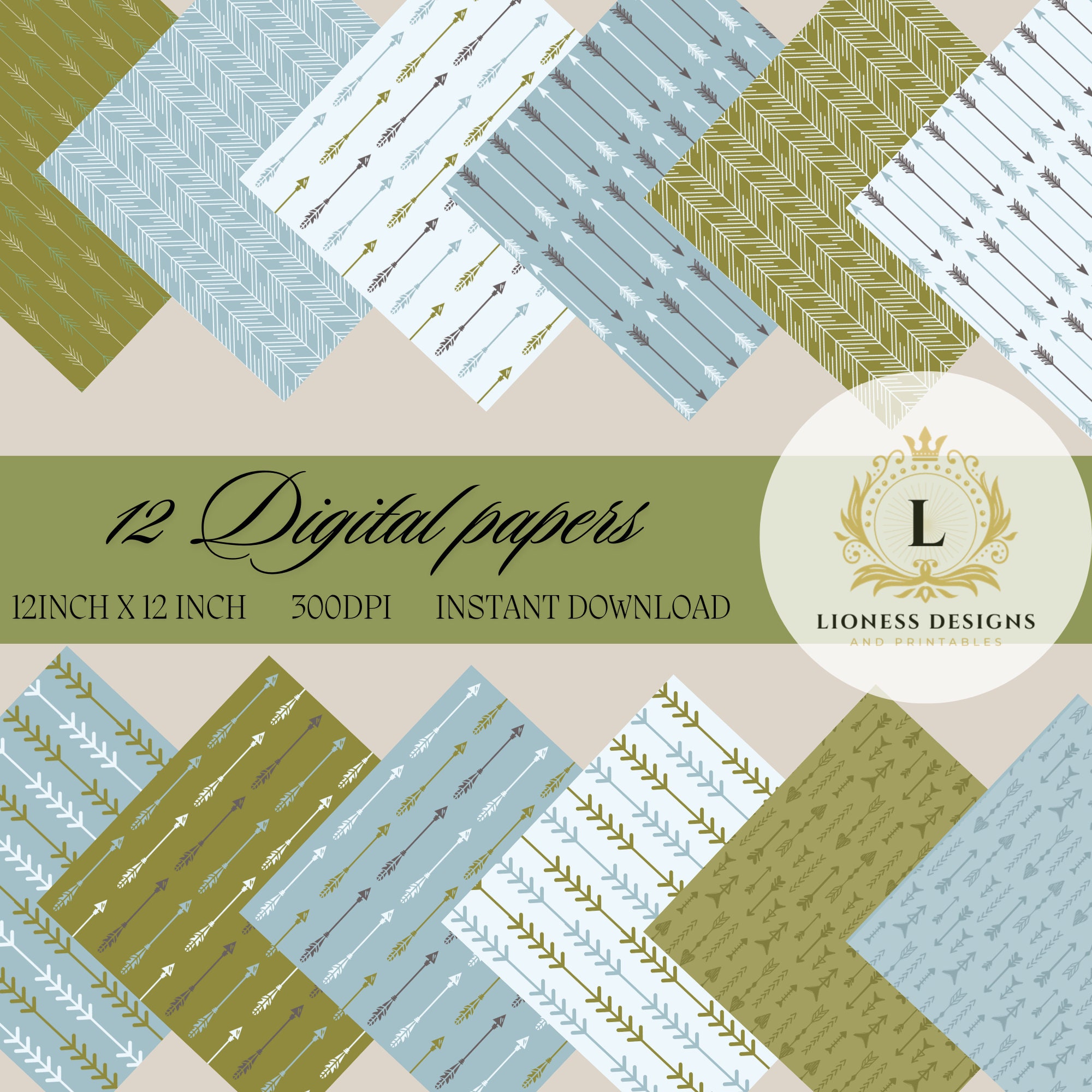 Arrow Digital Paper: Green & Blue Pattern (12x12 Inch, 300DPI) - Etsy