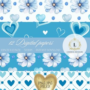Valentine Seamless Digital Paper, Blue Hearts Pattern, Cold Heart ...