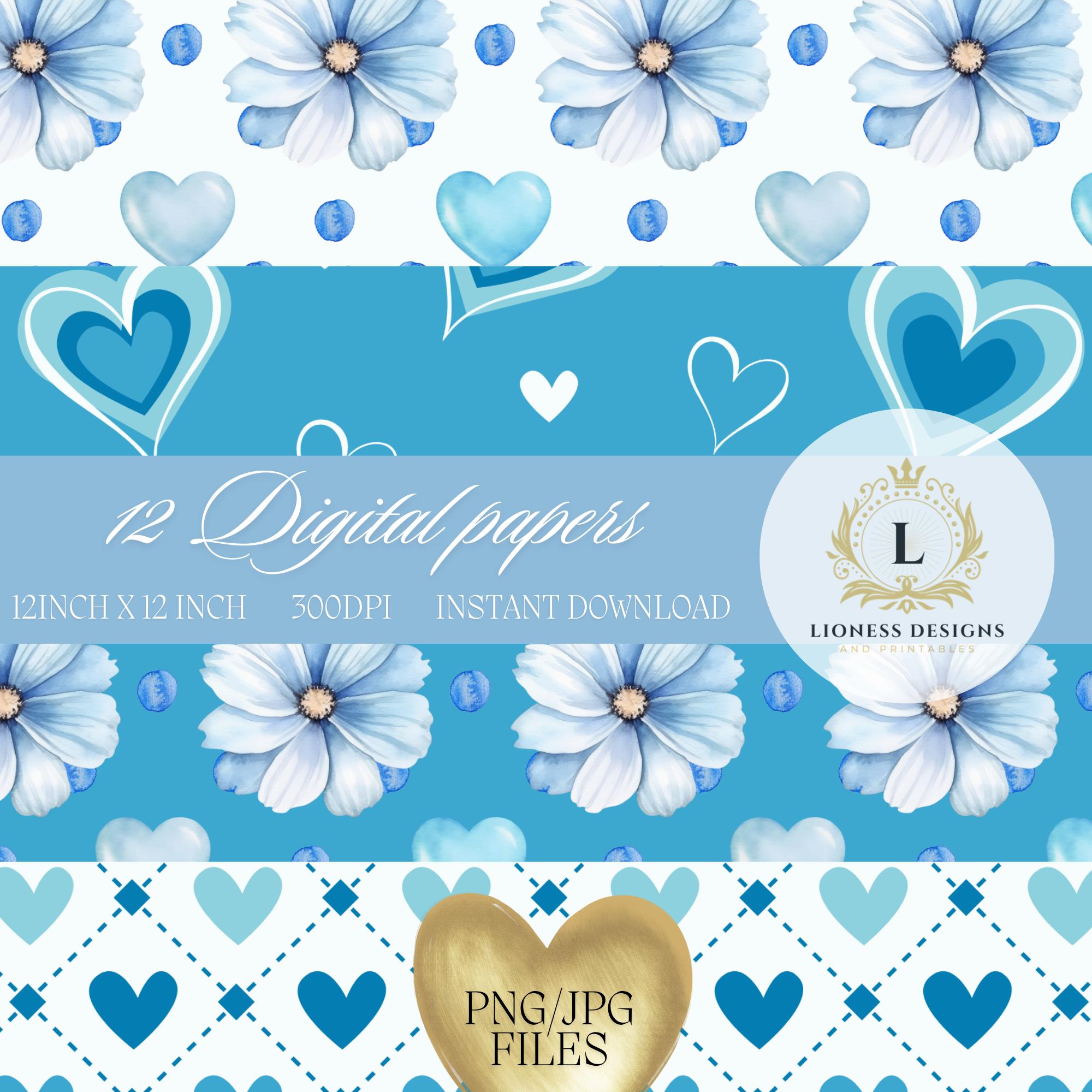 Valentine Seamless Digital Paper, Blue Hearts Pattern, Cold Heart ...