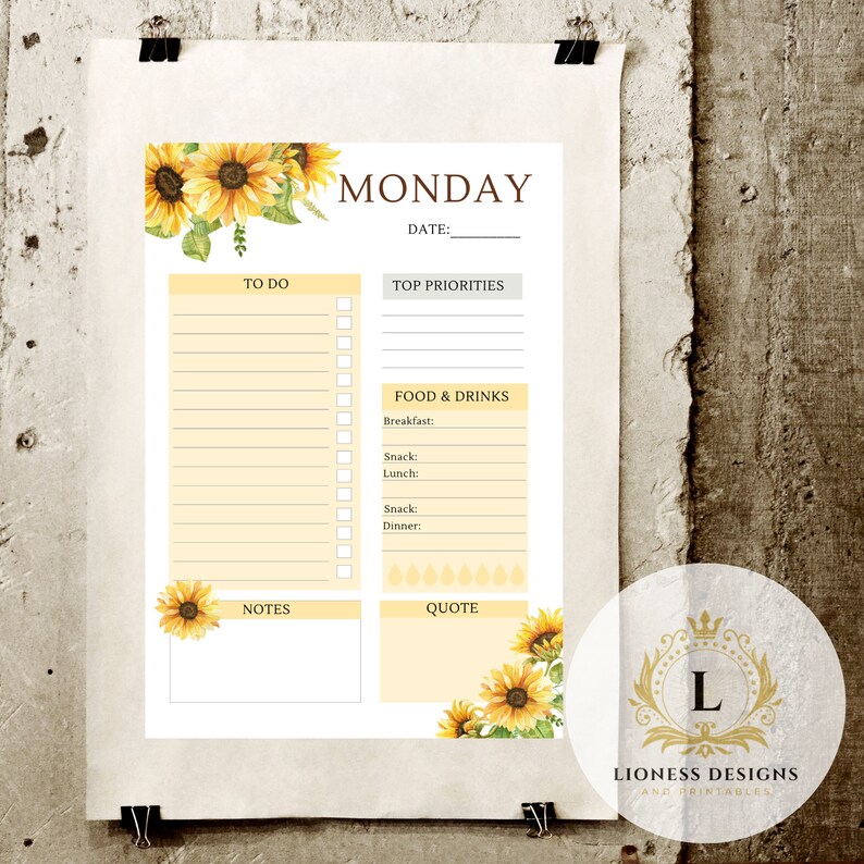 Sunflower Daily Planner Printable - Etsy