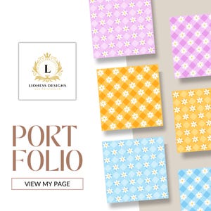 Daisy and Gingham Seamless Digital Paper Pattern - Multicolor Daisy ...