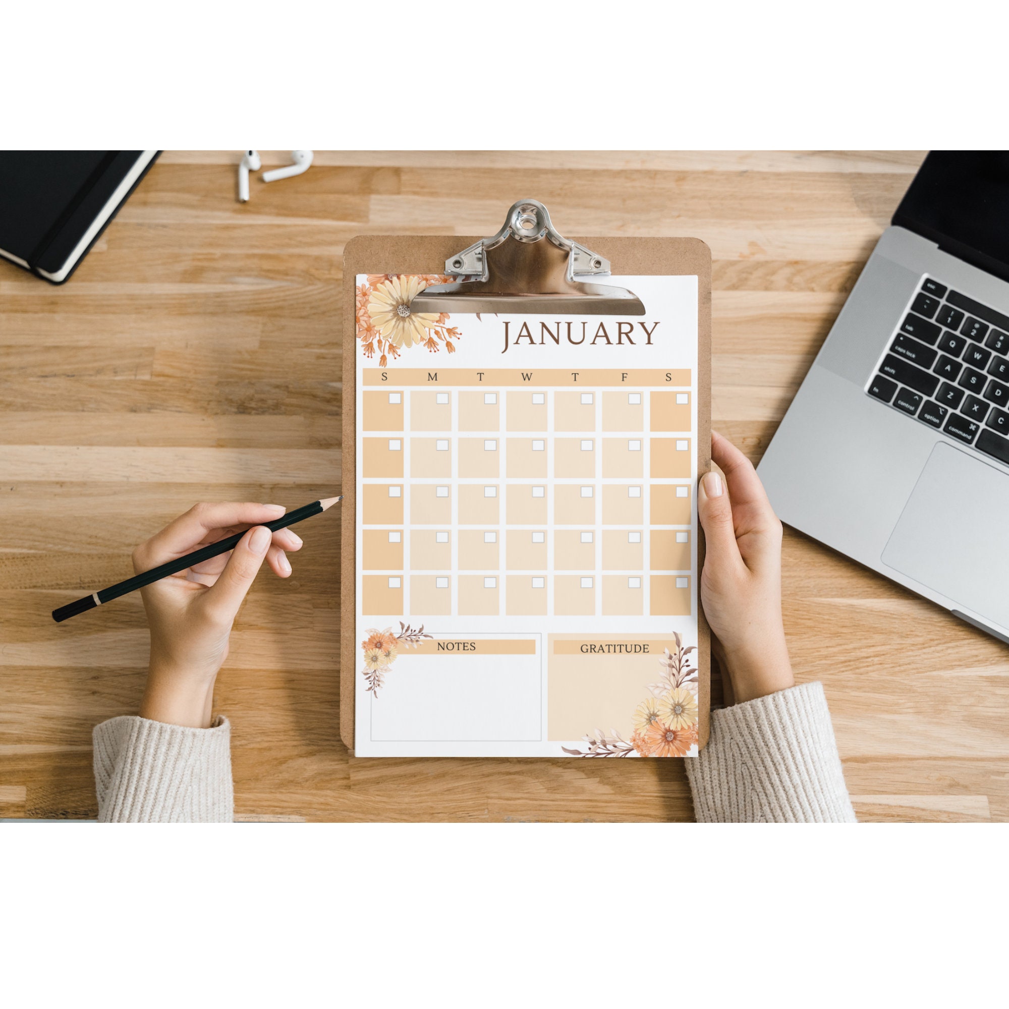 Orange Flower Monthly Planner Printable - Etsy