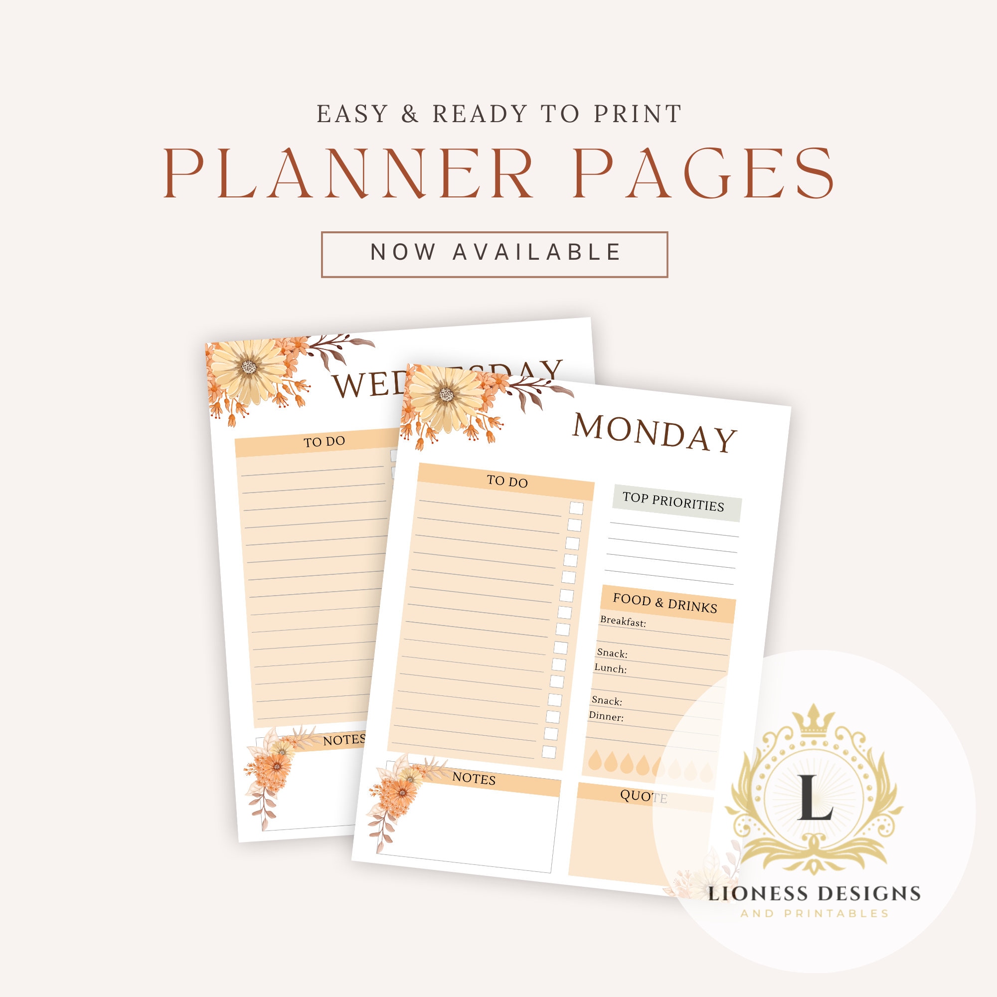 Orange Flower Daily Planner Printable - Etsy