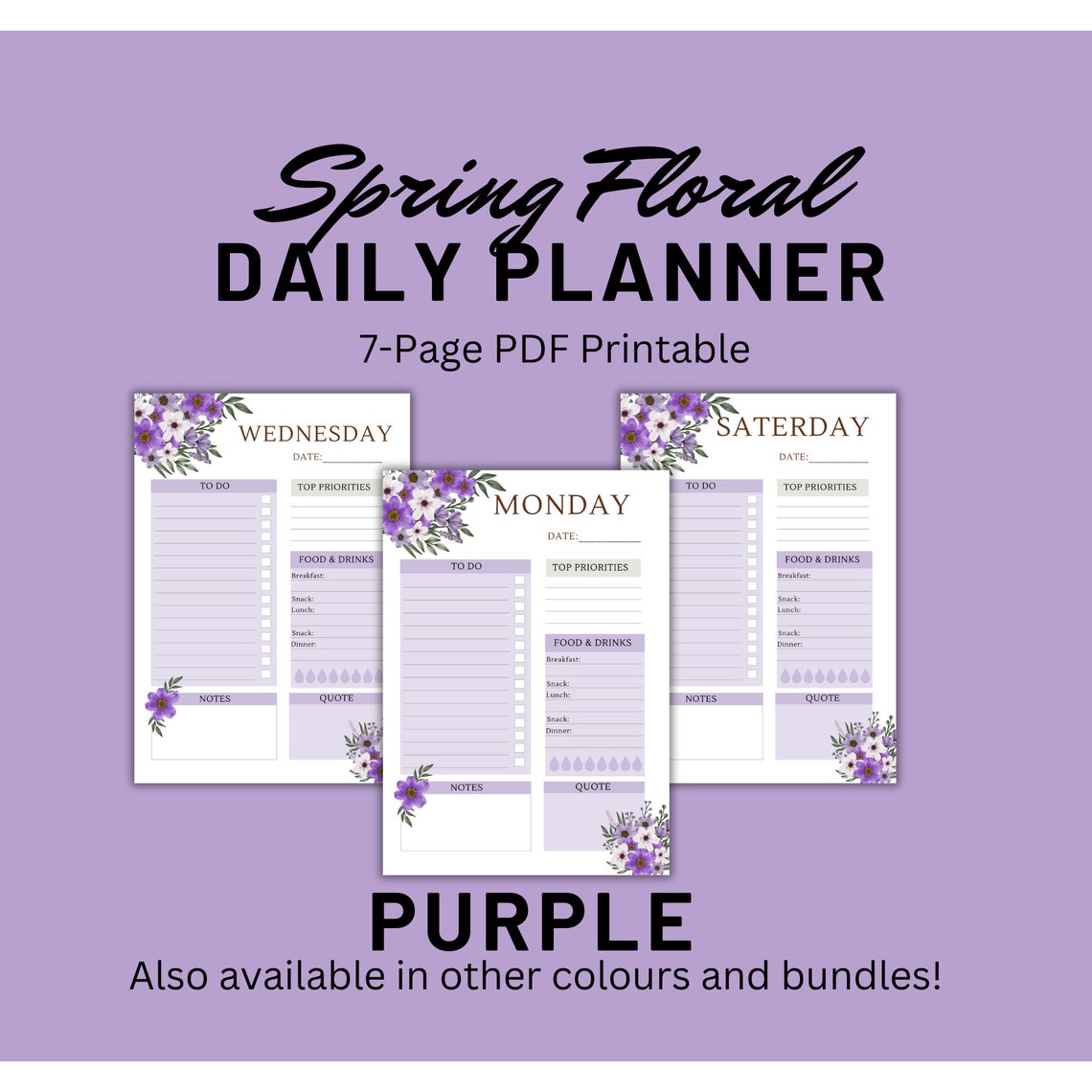 Purple Flower Daily Planner Printable - Etsy