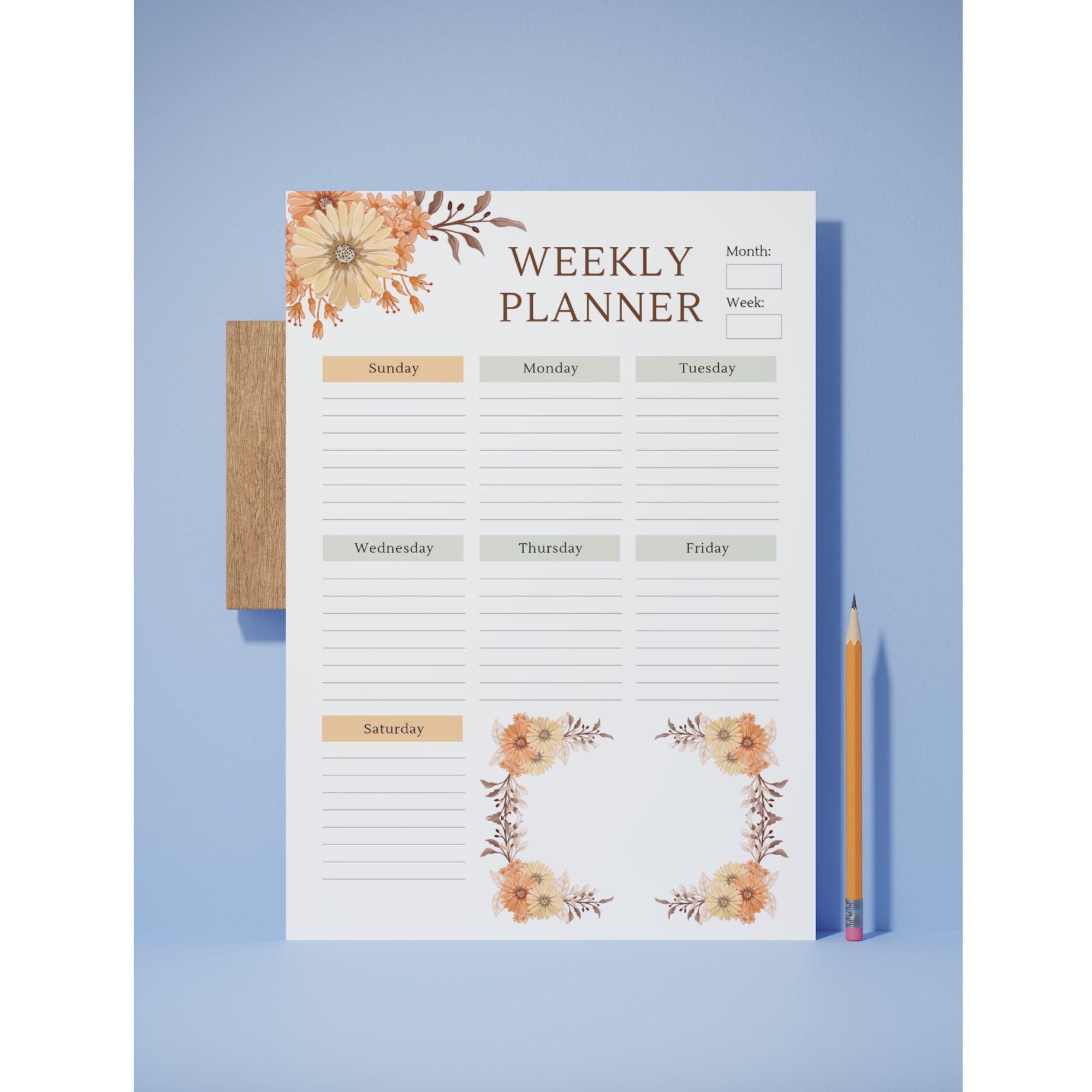 Orange Flower Weekly Planner Printable - Etsy