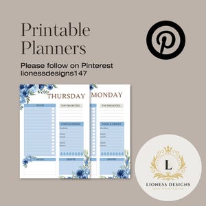 Blue Flower Daily Planner Printable - Etsy