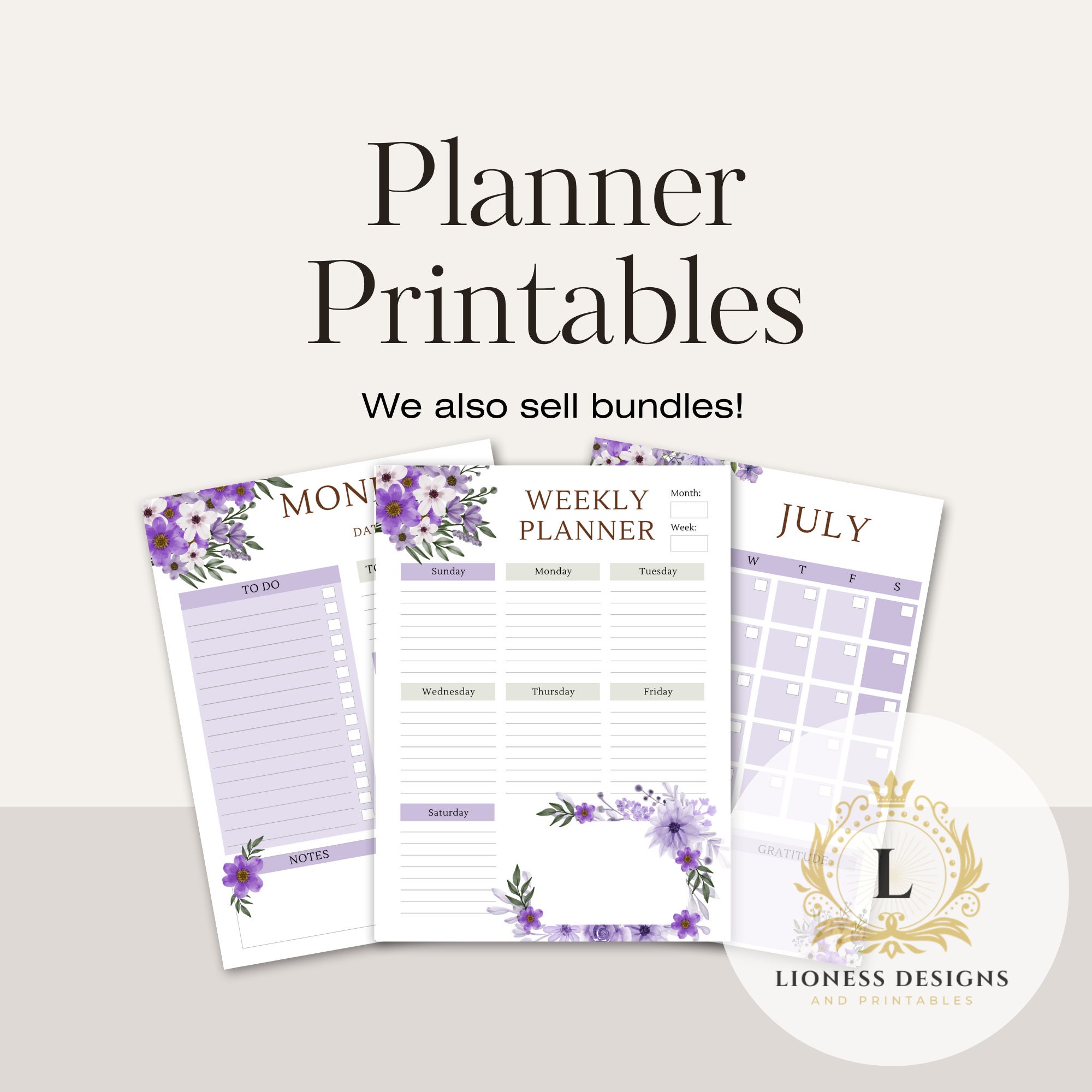 Purple Flower Weekly Planner Printable - Etsy