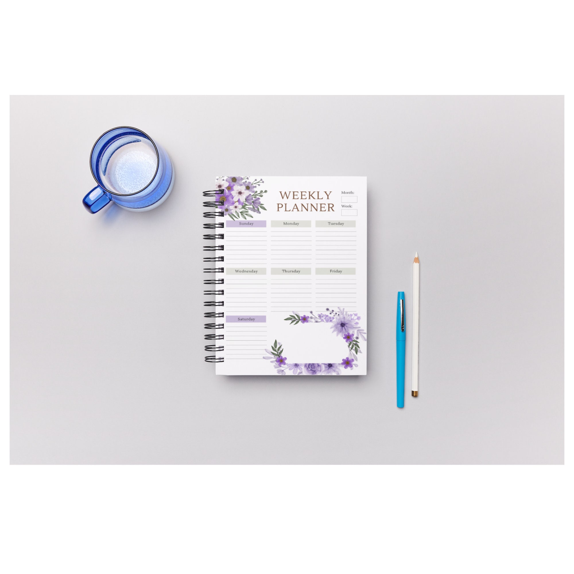 Purple Flower Weekly Planner Printable - Etsy