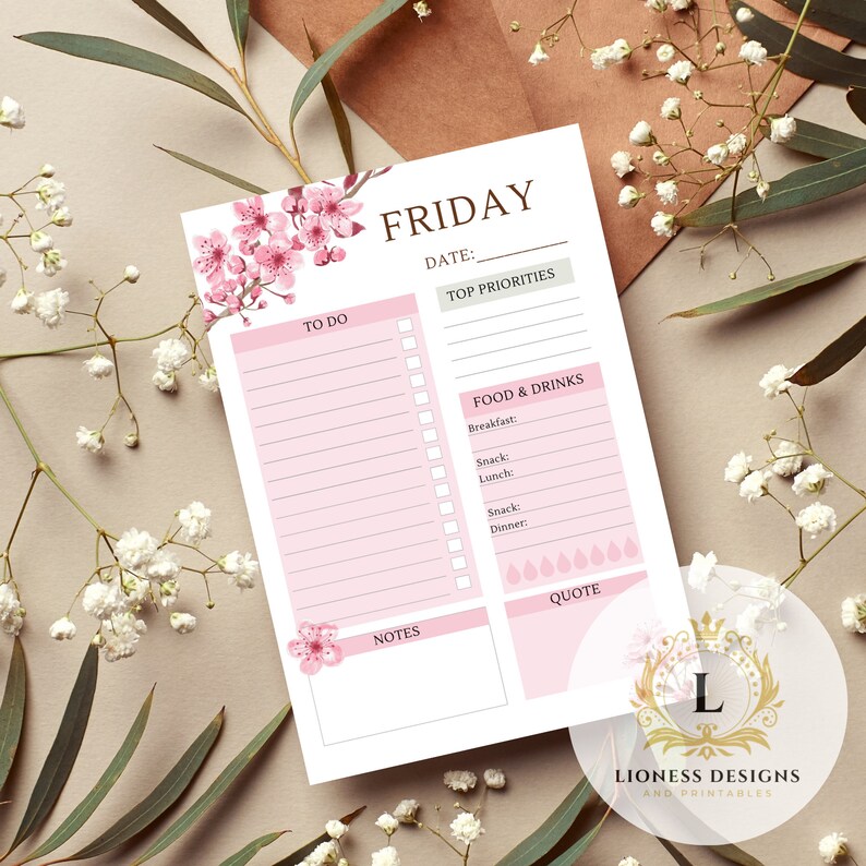 Cherry Blossom Daily Planner Printable - Etsy