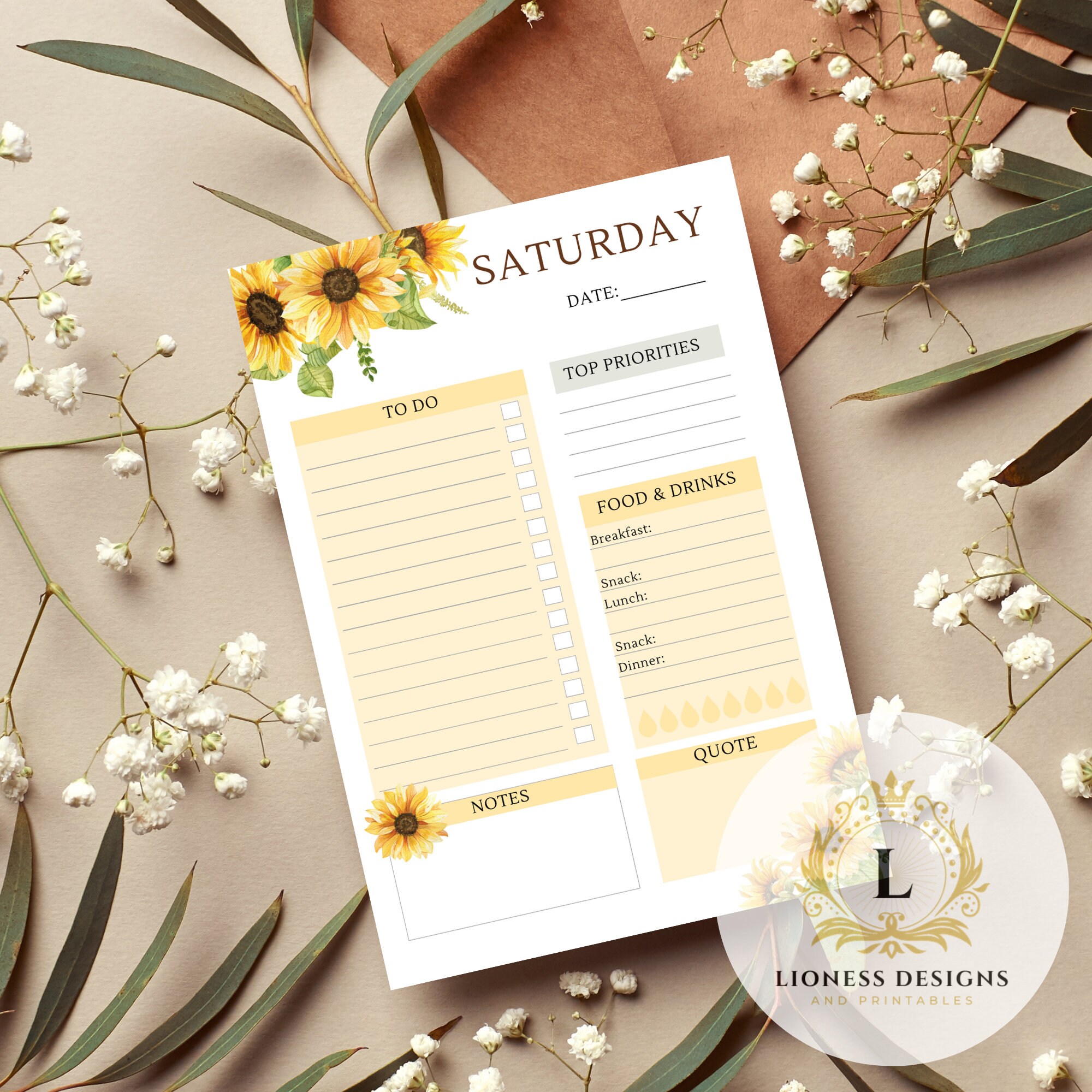 Sunflower Daily Planner Printable - Etsy