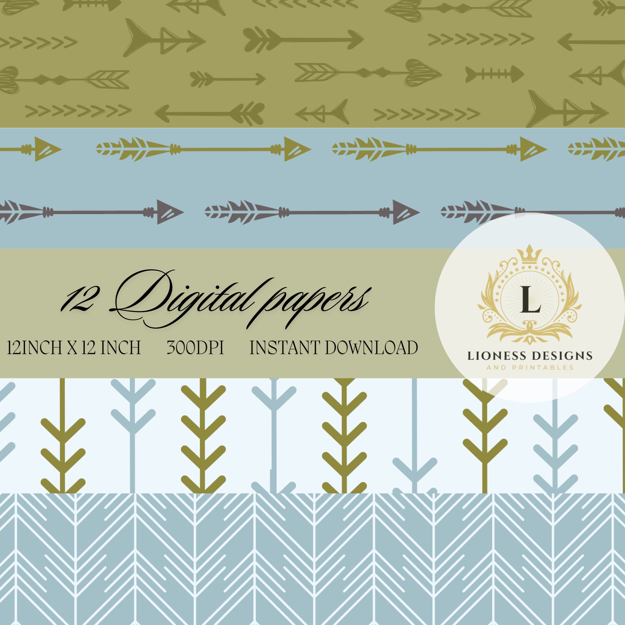 Arrow Digital Paper: Green & Blue Pattern (12x12 Inch, 300DPI) - Etsy