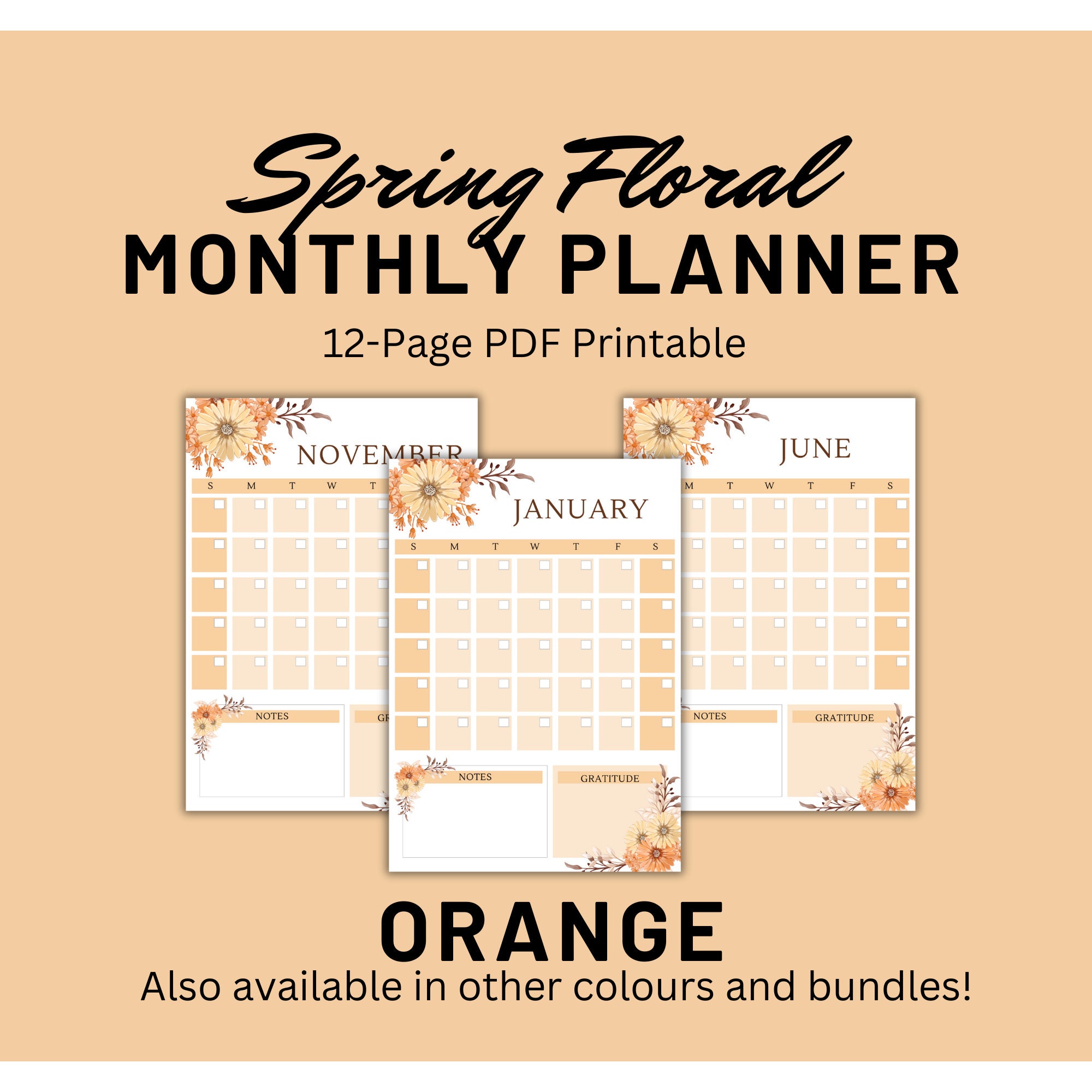 Orange Flower Monthly Planner Printable - Etsy