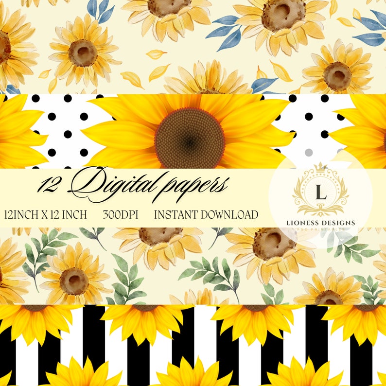 Sunflower Digital Paper Pattern - Sunflower Pattern for Personal and ...